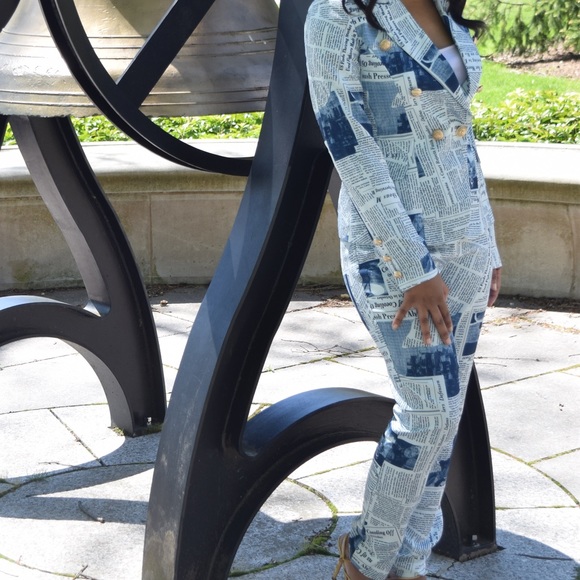 Fashion Nova | Other | Blue And White Newspaper Suit | Poshmark
